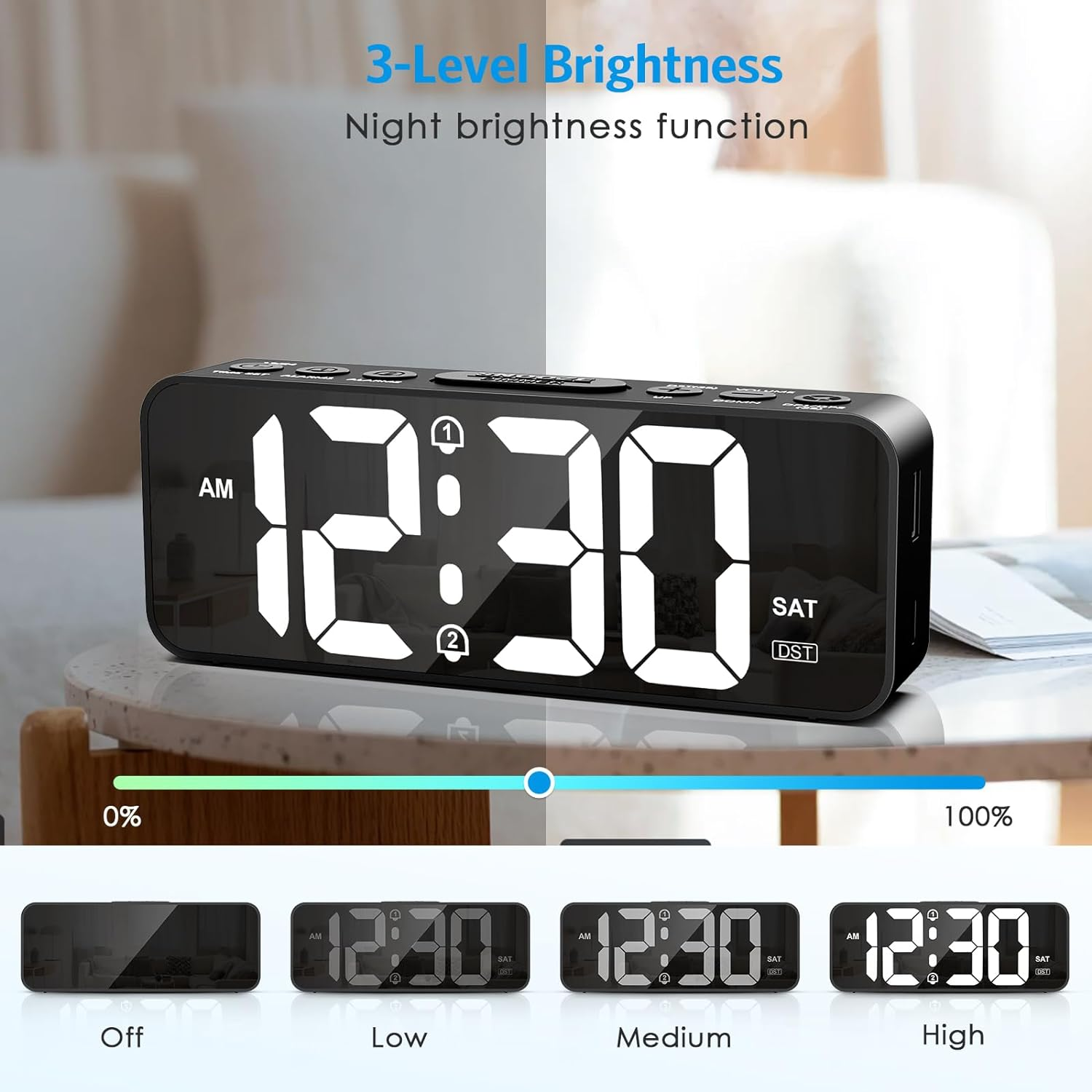 Digital Alarm Clock, 6.3" Large Display LED Clock Bedroom, Electronic ...