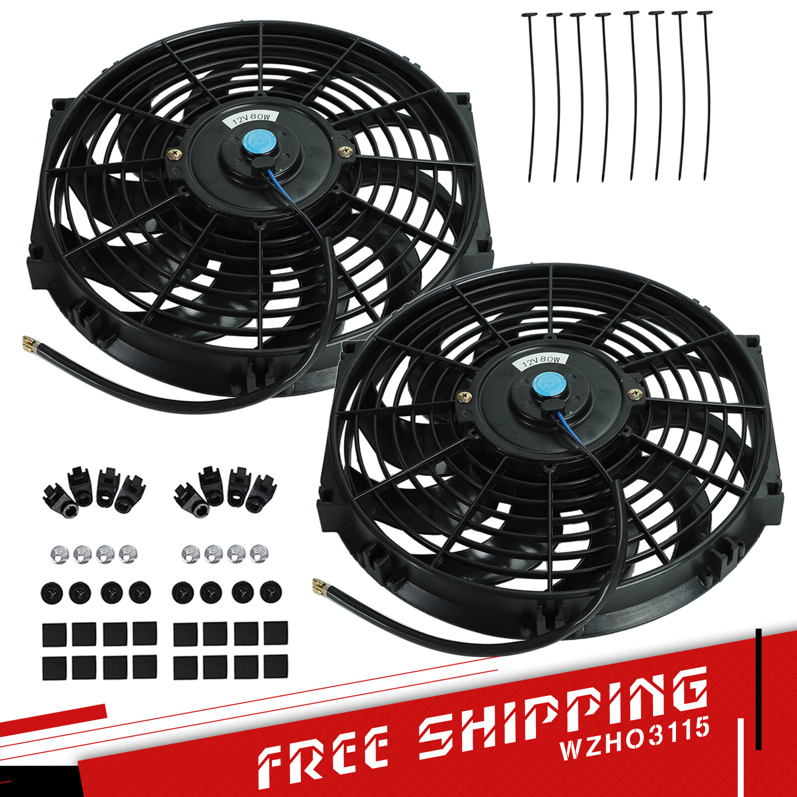 2x 12" inch Universal Slim Fan Push Pull Electric Radiator Cooling 12V ...