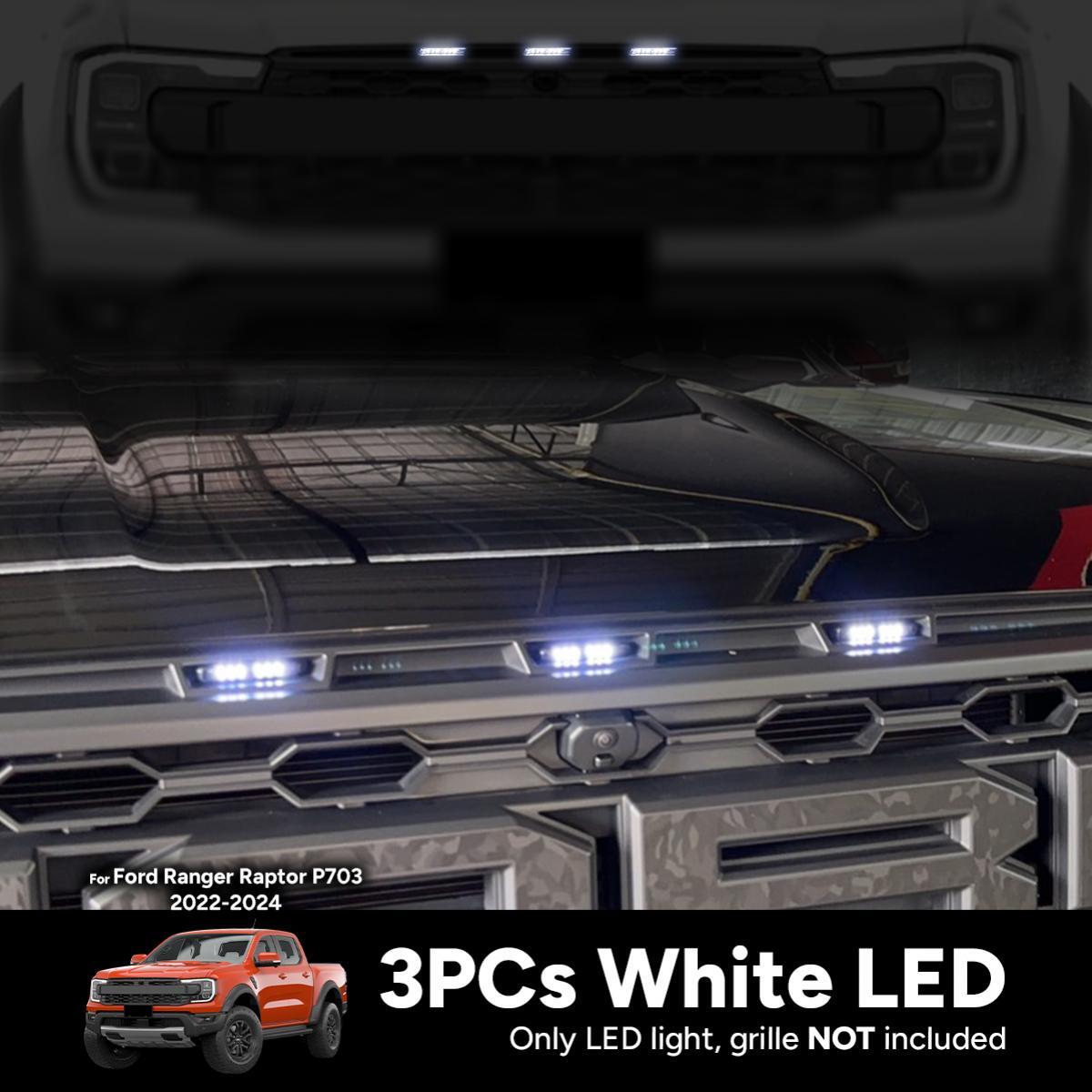 Light 3PCs White LED Front Grille For Ford Ranger Raptor P703 2022-2024 ...