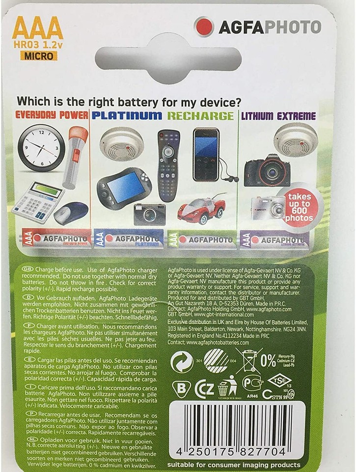 4 x AAA Solar Garden Light AGFAPHOTO 400 mAh Rechargeable 1.2V ...