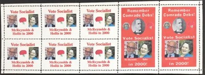 SOCIALIST PARTY 2000 DEBS MCREYNOLDS HOLLIS CAMPAIGN STAMP MINI SHEET ...