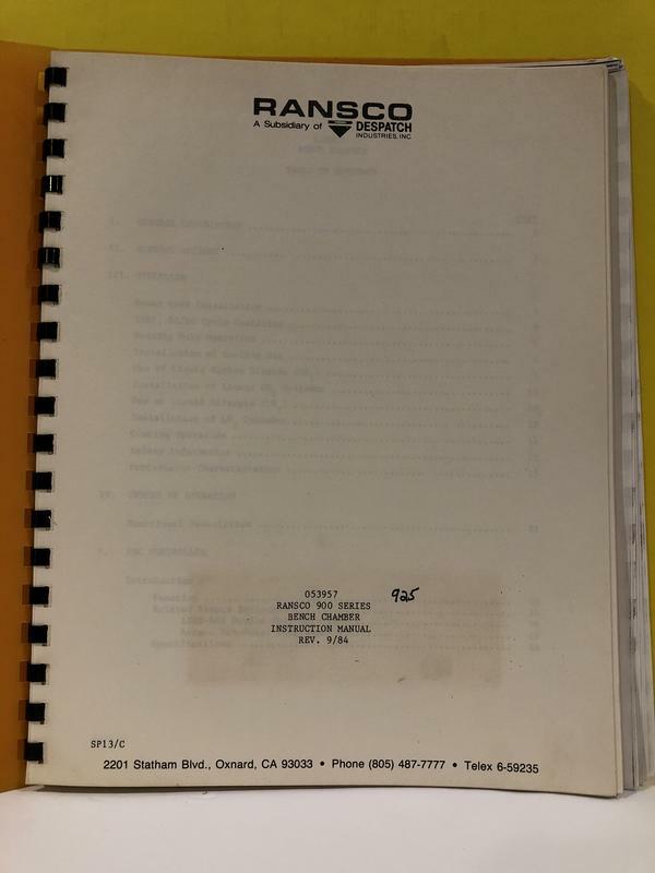 Ransco 053957 900 Series Bench Chamber Instruction Manual | eBay