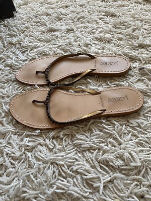 J. Crew Sandals Flip Flops J.Crew 8 Gold Brown Leather Beaded | eBay