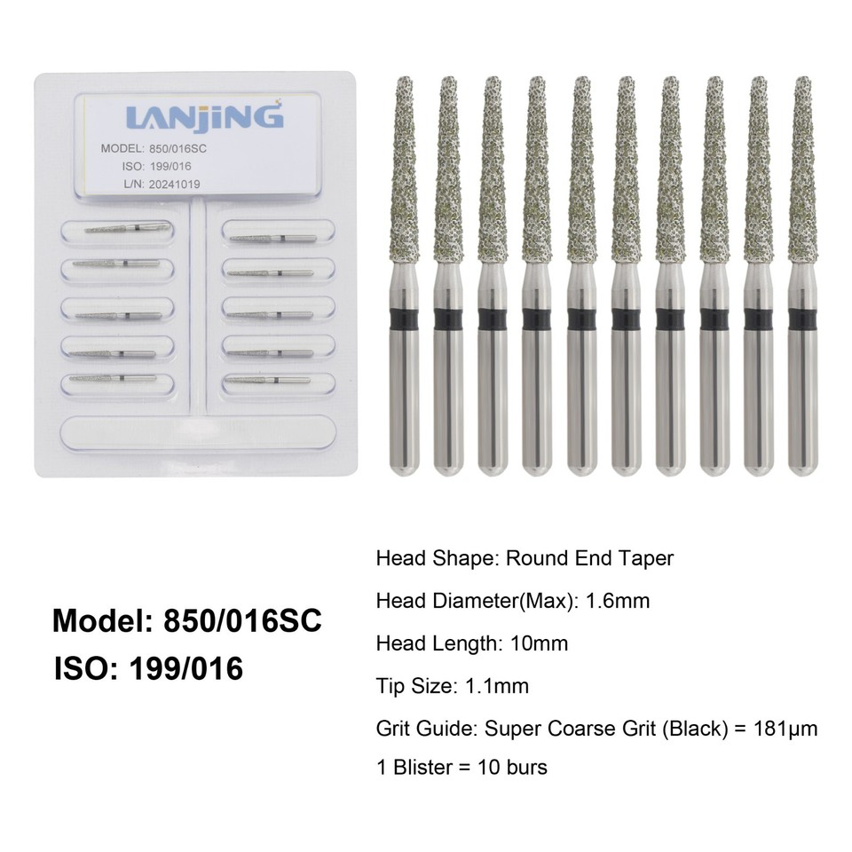 Dental Diamond Burs Round End Taper Super Coarse 850/016SC FG High ...