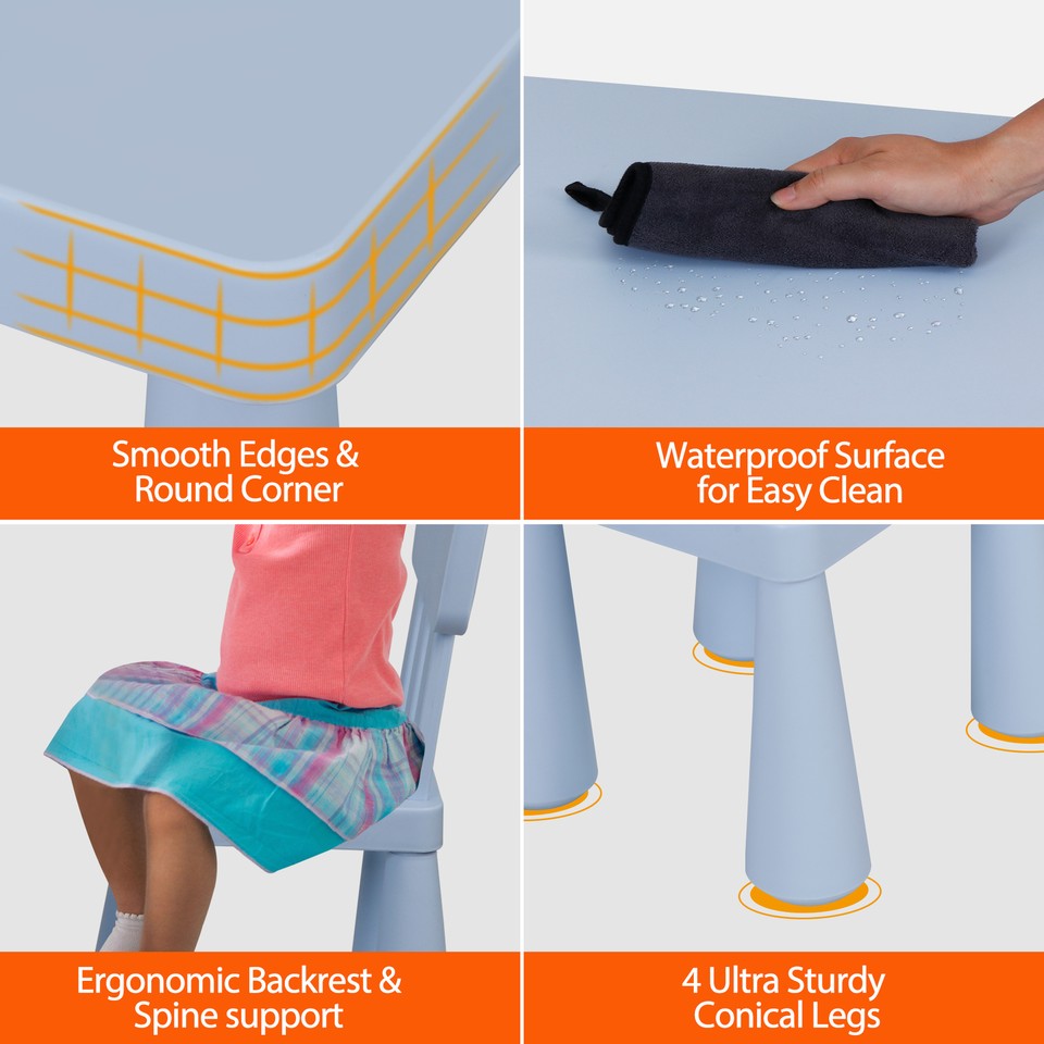 Kids Table and Chair Set 3 Piece Plastic Children Activity Table for ...