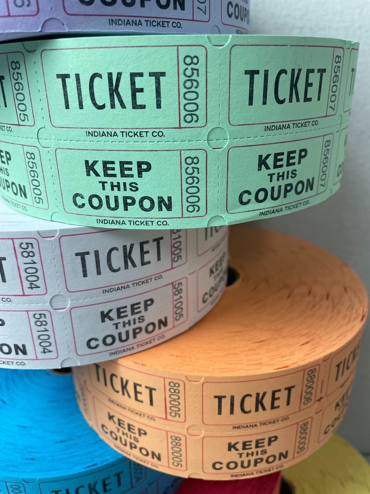 5 Rolls Raffle Tickets 2000 50/50 Double Stub Five Roll Deal 10,000 ...