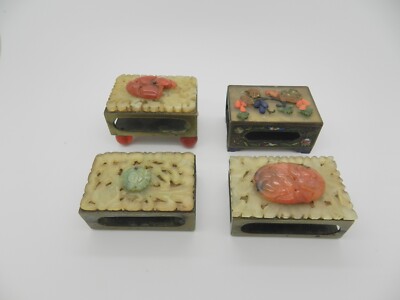 Chinese Hand Carved Bronze Matchbox Holders Vintage Far East Collection ...