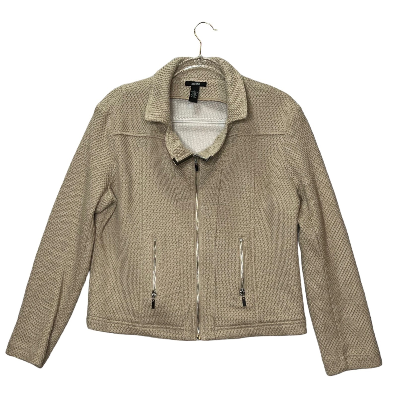 Alfani Jacket Mens Large Textured Knit Moto Beige Full Zip Pockets ...