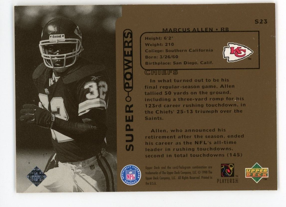1998 Upper Deck Super Powers Kansas City Chiefs Football Card #S23 ...
