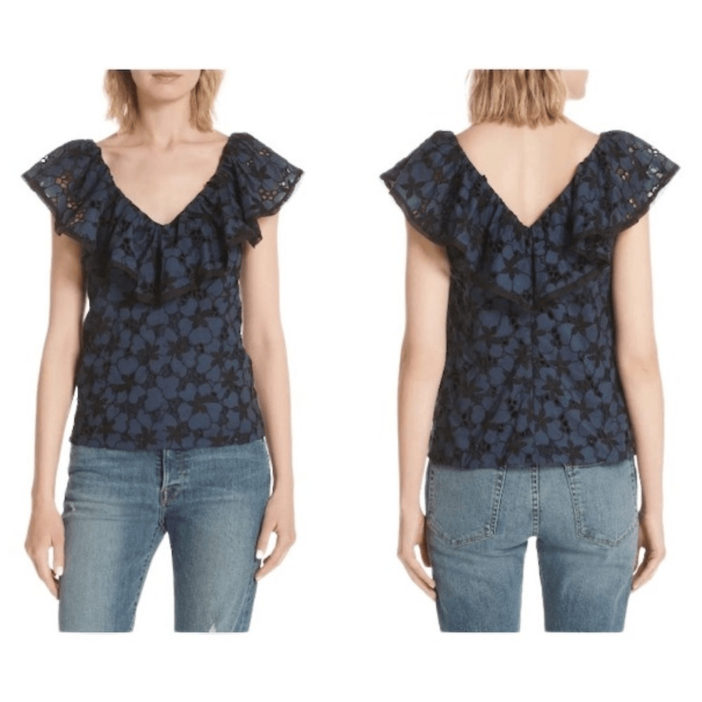 Rebecca Taylor Adriana Embroidered Ruffle Blue Blueberry Eyelet 6 | eBay