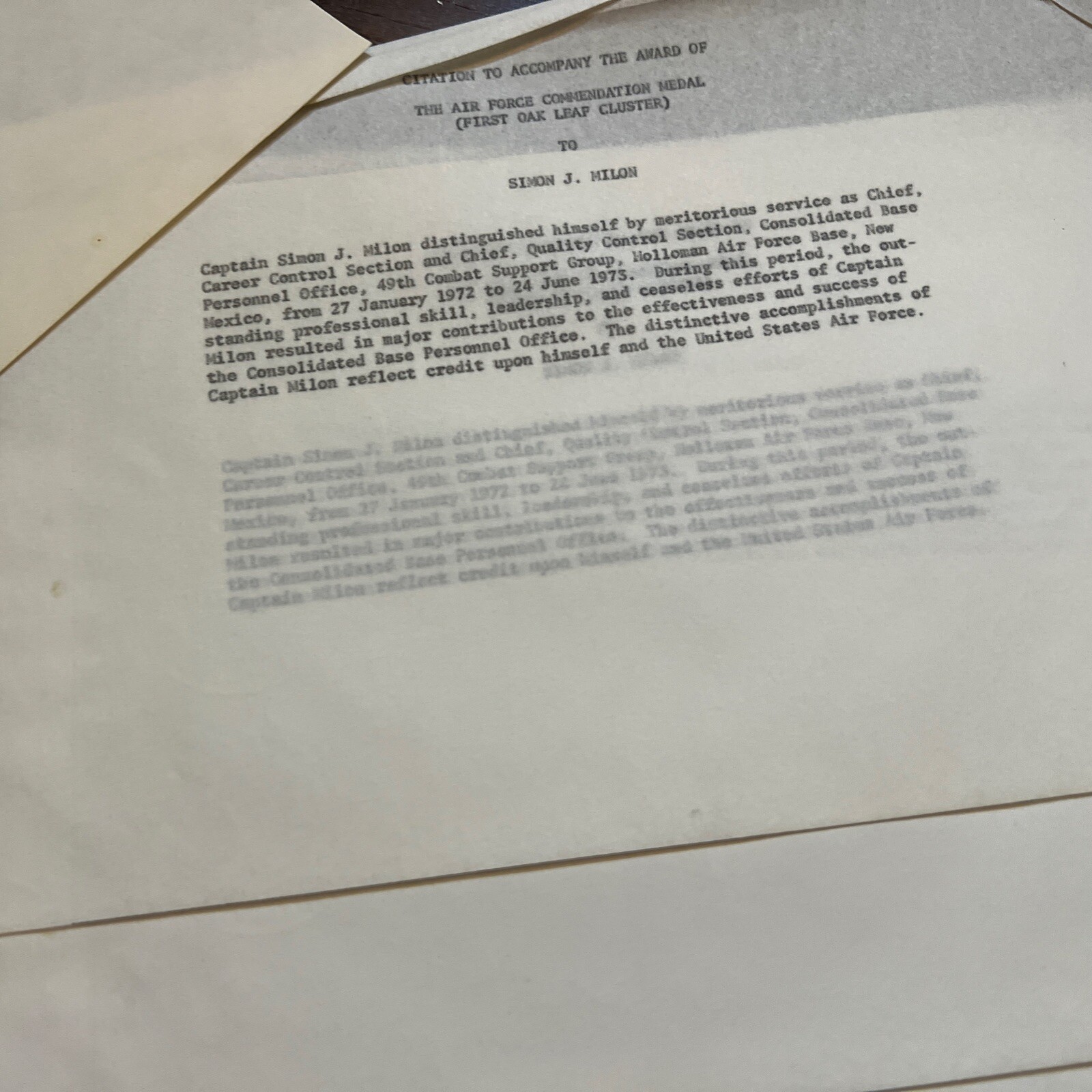 Vietnam War era US Air Force Commendation Medal Citation Oak Leaf ...