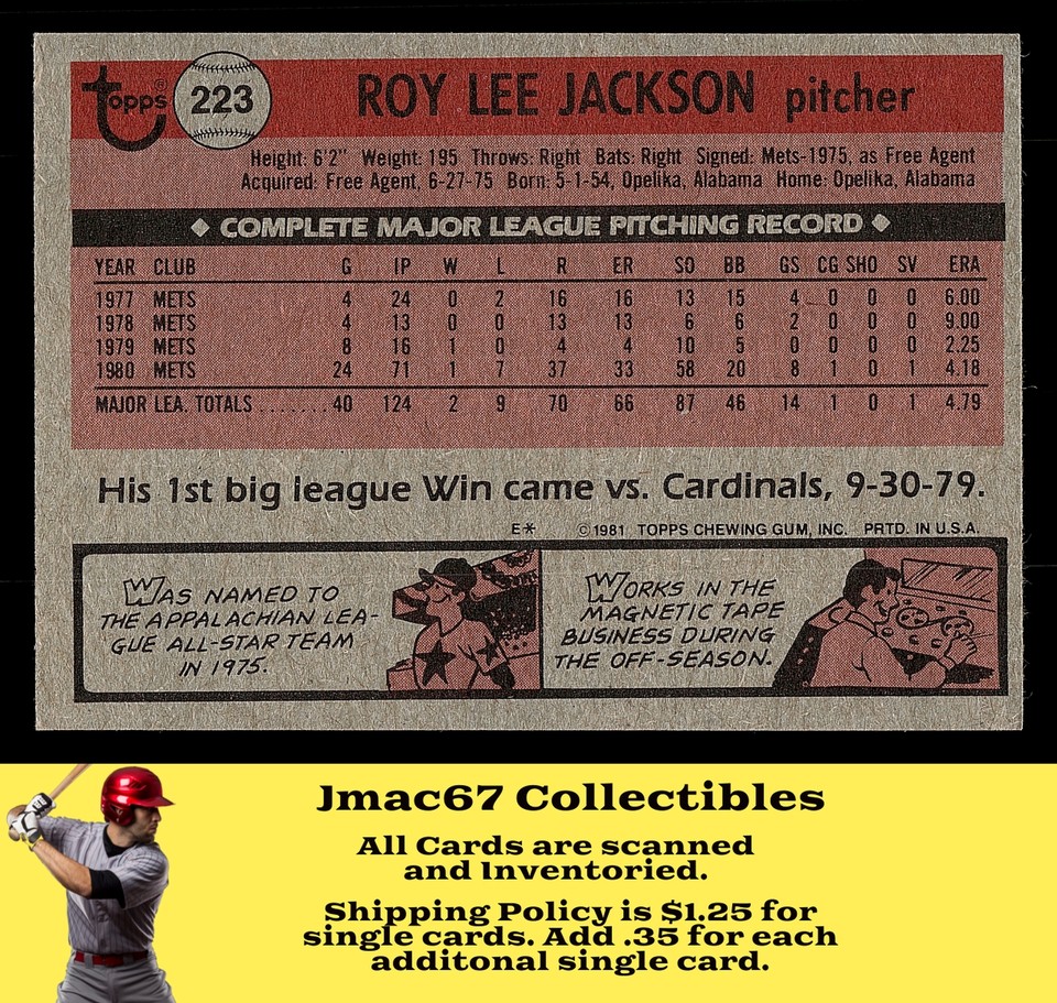 1981 Topps #223 Roy Lee Jackson RC | eBay