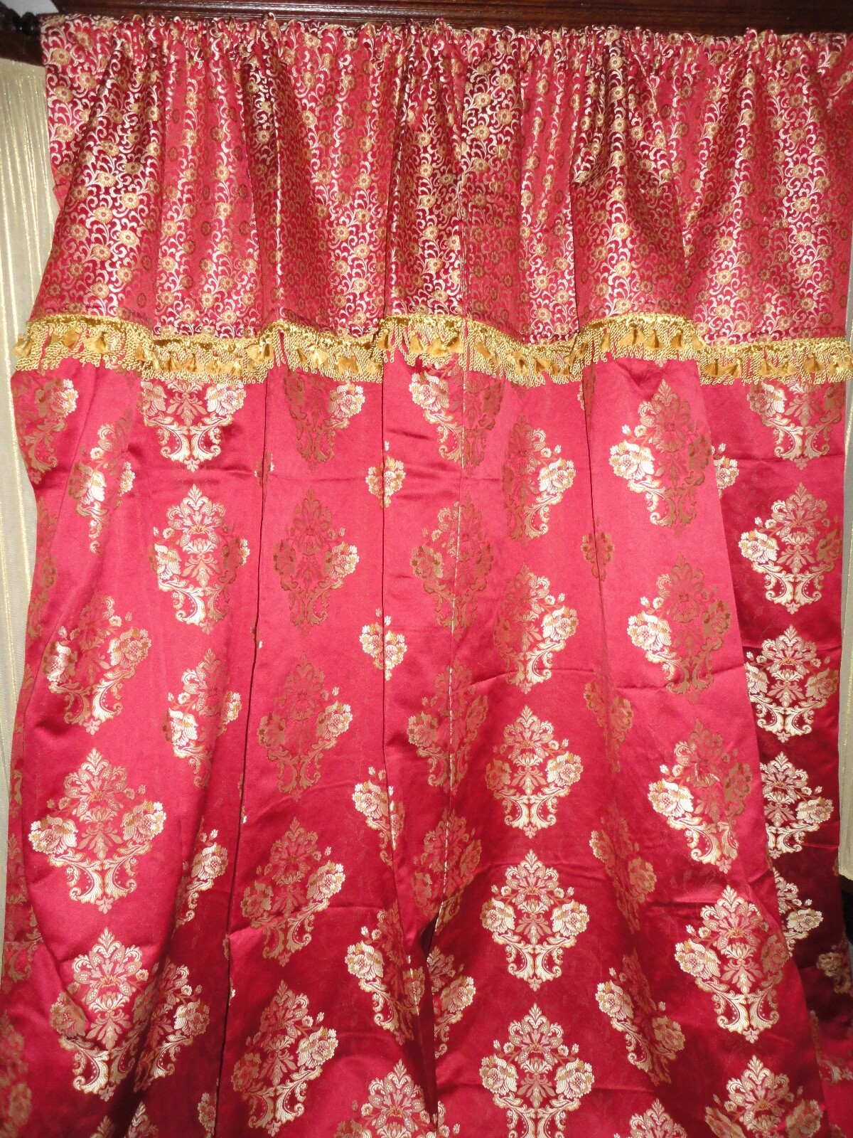 CUSTOM WATERFORD CHARLEMONT RUBY RED GOLD FLORAL (2P) CURTAINS PANELS ...