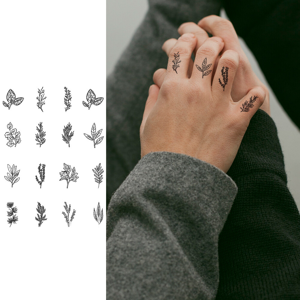 10PCS Waterproof Finger Tattoo Stickers Black Flower Temporary Tattoos ...