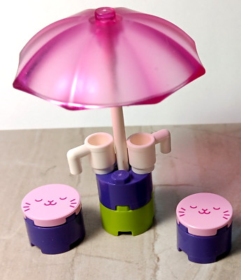 New LEGO Kitty Patio Set Printed Faces Seats Big Pink Umbrella Morning ...