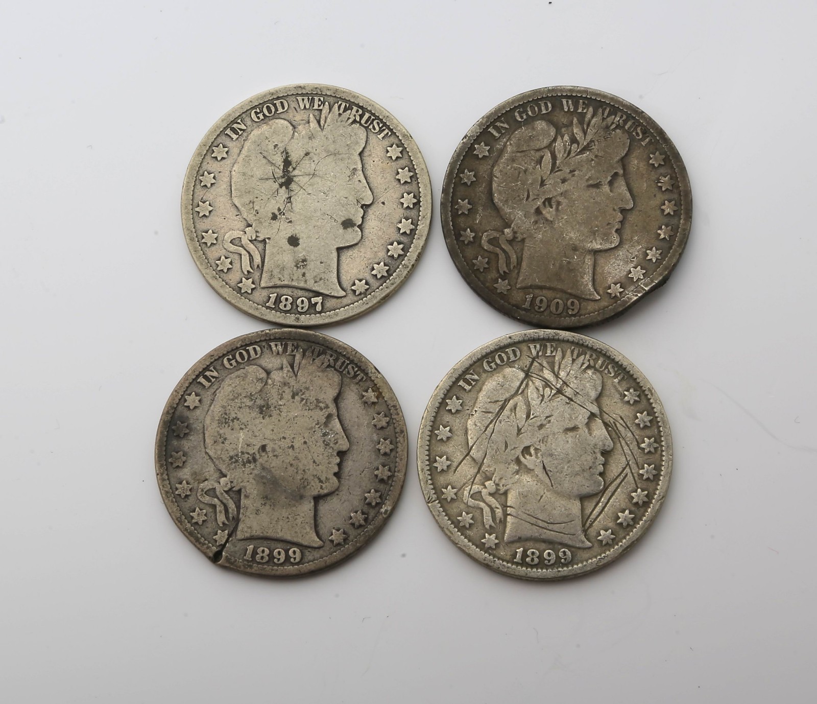 Barber Half dollar ,50c lot of 4 cull coins -bent-scratched | eBay