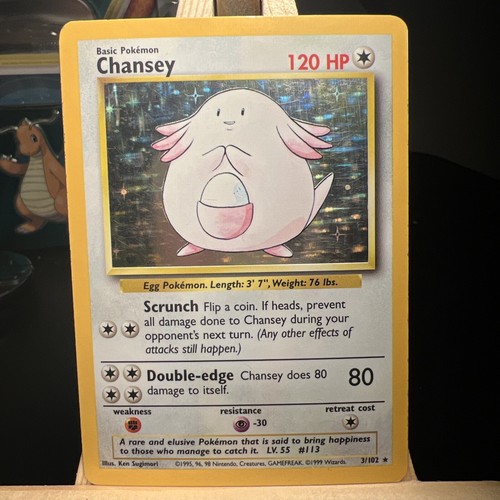 Pokémon TCG Chansey 3/102 Base Set Holo Unlimited Rare WOTC 1999 MINT ...