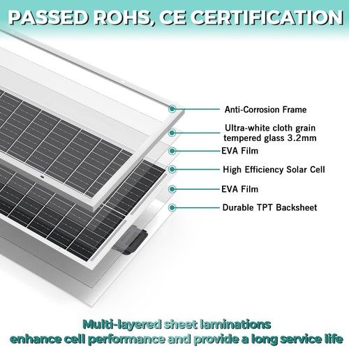 100W 12V Mono Solar Panel kit Off Grid RV Shed Cabin Boat Marine ...