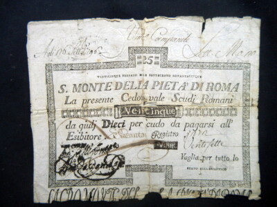 1795 VATICAN Italy RARE large Banknote Assignat 25 Scudi S. MONTE di ...