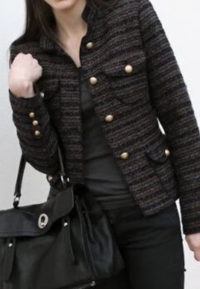 ZARA JACKET WOOL BOUCLE TWEED MILITARY STRIPE COAT BLAZER DUCHESS KATE ...