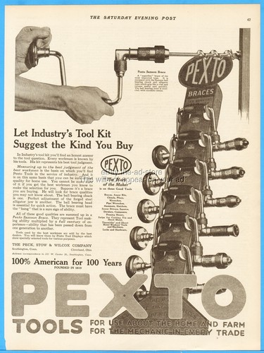 1919 Pexto Samson Brace Tools Peck Stow & Wilcox Southington CT ...