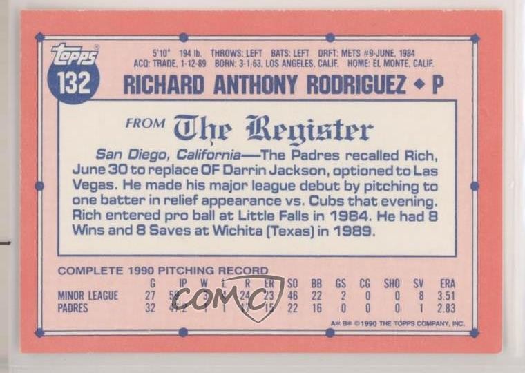 1990-91 Topps Major League Debut 1990 Box Set Rich Rodriguez #132 | eBay