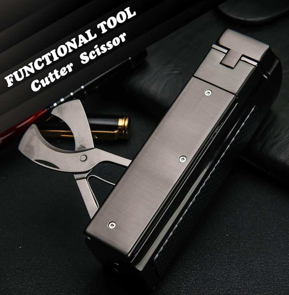 Windproof Cigar Lighters Metal Torch Butane Lighter 4 Jet Red Flame ...