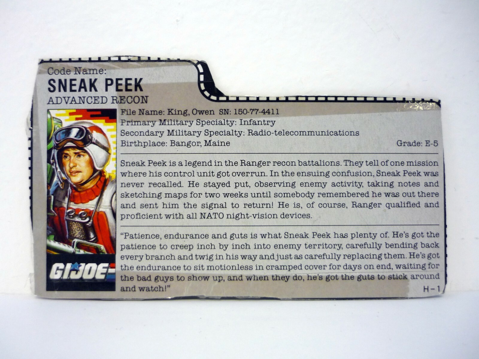GI Joe Sneak Peek File Card Vintage Action Figure Accessory Part 1987 ...