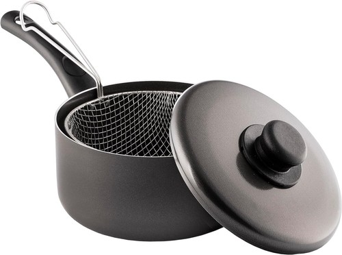 Non Stick Chip Pan + Basket Aluminium Saucepan Plastic Handle 20cm ...