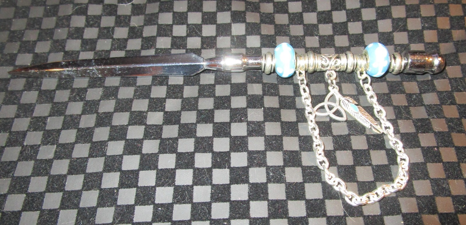 Handcrafted Beaded Ritual Blade - Triquetra & Feather - Wicca - Pagan ...