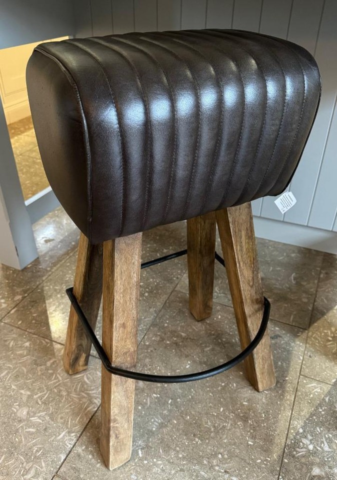 Leather Breakfast Bar Kitchen Counter Stool - Wood Legs Pommel Horse ...