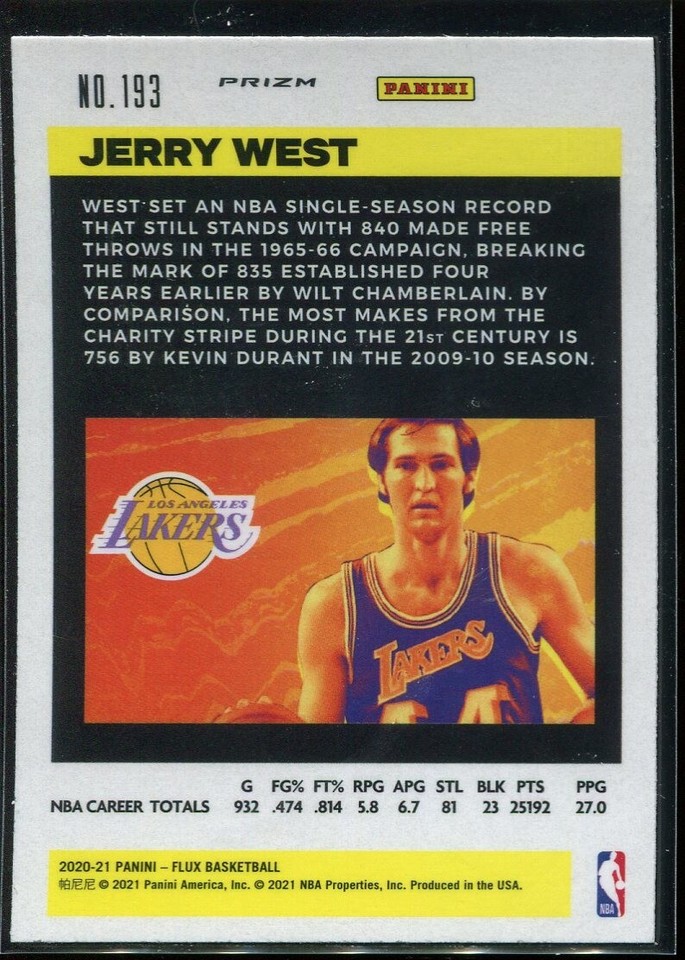 2020-21 Panini Flux Silver Laser Jerry West #193 Los Angeles Lakers | eBay