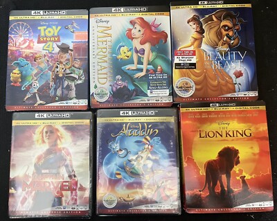 Disney 6 Hd 4K Lot - The Little Mermaid,lion King,Aladdin ,beauty And ...