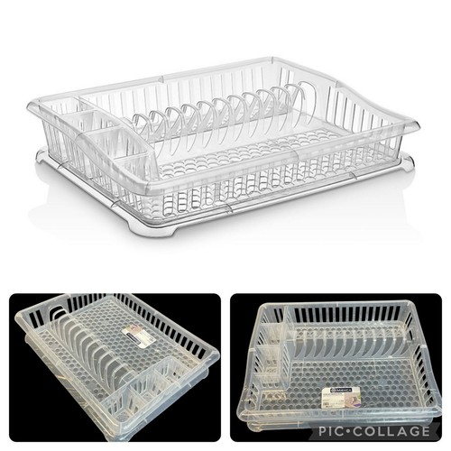 Clear Plastic Kitchen Sink Plate Cutlery Dish Drainer Rack Drip Tray ...