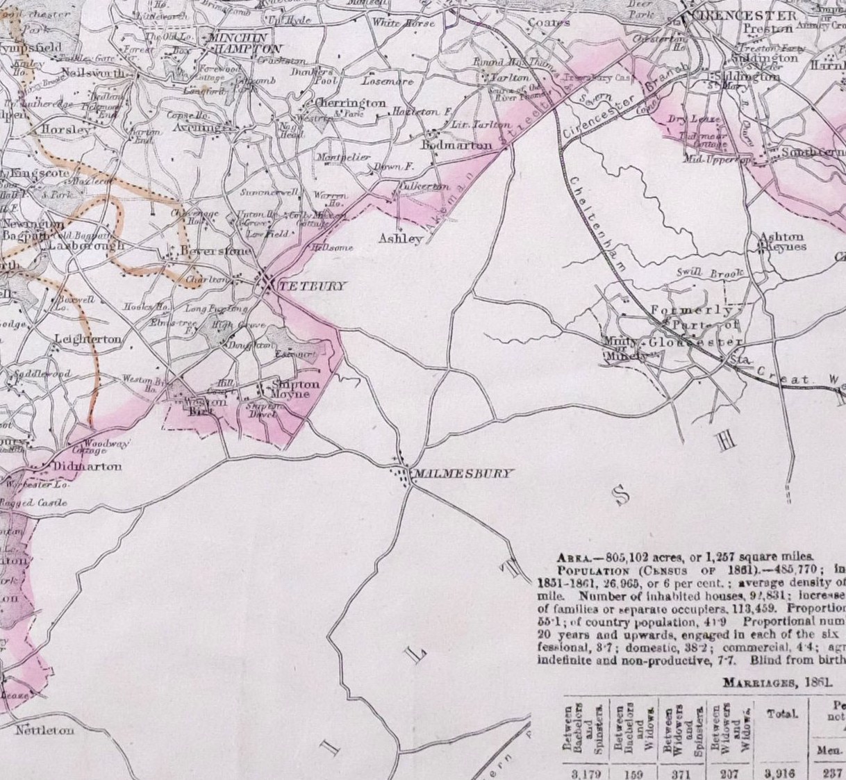 1864 LARGE ANTIQUE MAP ~ WORCESTERSHIRE GLOUCESTERSHIRE SOUTH DURSLEY ...
