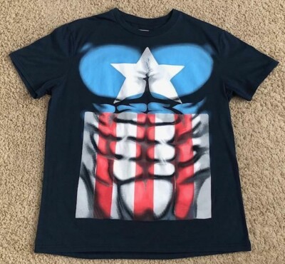 Marvel - Captain America - Chest Abs Flag Logo Men's Navy T-Shirt ...