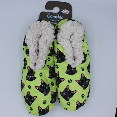 Comfies Slippers Black Cat One Size Fits Most Polyester Green | eBay