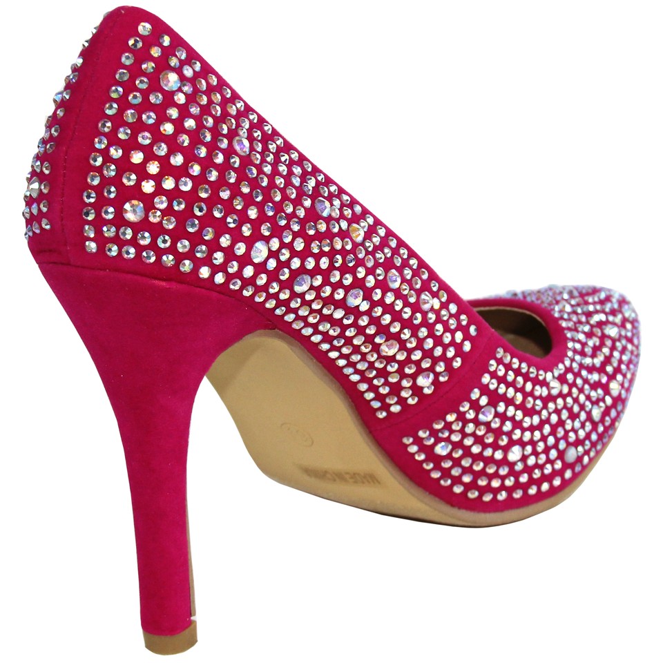 New women's shoes rhinestones high heel suede like pumps hot pink party ...