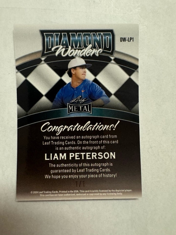 💥2024 Leaf Metal ⚾️ LIAM PETERSON 1/1 Sky Nebula Crystal Auto - Top Prospect | eBay
