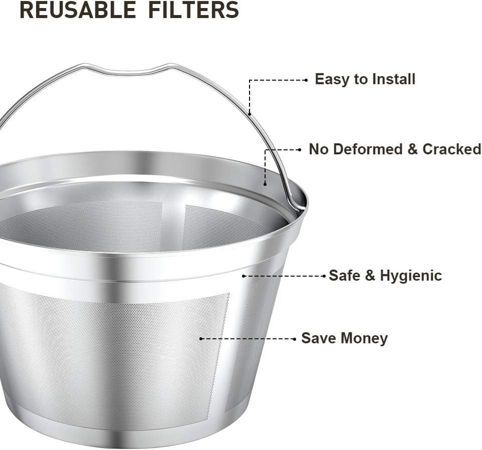 Reusable 4-5cup basket Replacement coffee filters- stainless steel ...