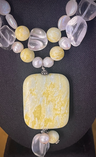 Lemon Jasper Vintage Beaded Statement Necklace W/ Mother of Pearl ...