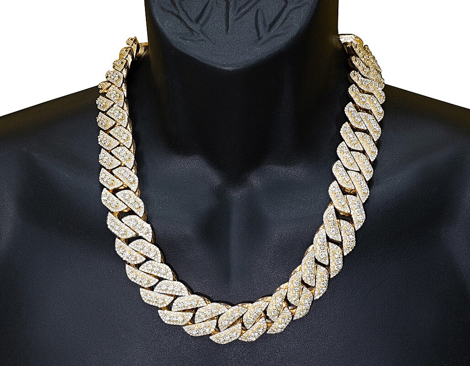 Single Row 3D 62 3/5 CT Real Diamond Cuban Chain Necklace Gold 22MM 18 ...