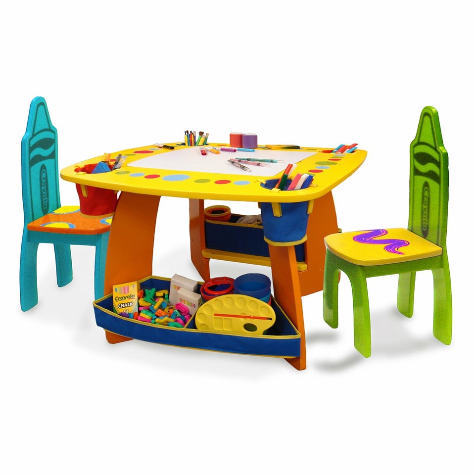 Crayola Art Table For Kids Colorful Wooden Table & 2 Chair Set GIFT For ...