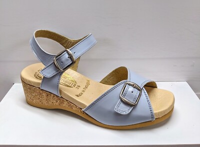 Worishofer 711P Women's POWDER BLUE leather Cork Wedge strap Sandal US ...