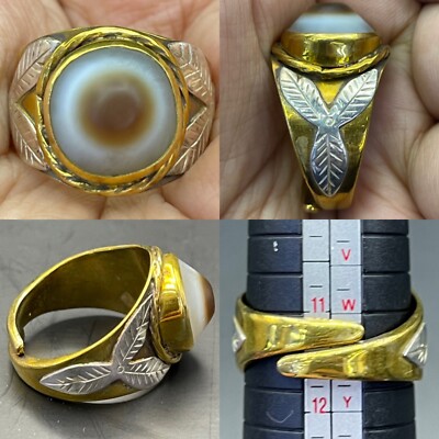 Wonderful old Eye Agate stone solid Silver gold Golding Rare unique ...