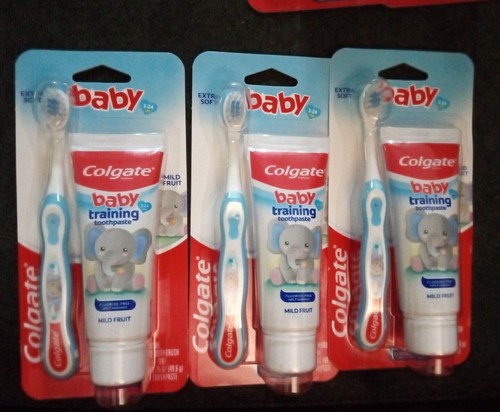 3 Colgate Baby Toddler Training Toothbrush Fluoride Free Toothpaste (B2 ...
