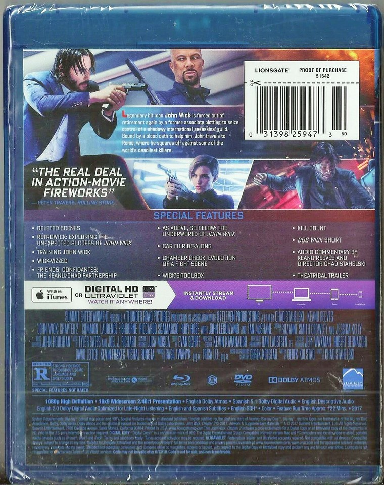 John Wick Chapter 2 Blu-ray DVD Combo 2017 Movie Factory Sealed ...