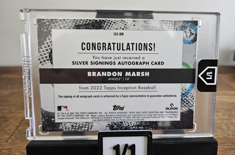 2022 Topps Inception Silver Signings Gold Ink Brandon Marsh RC Auto #d ...