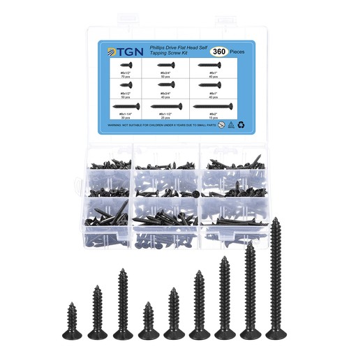 360Pcs Wood Screws Assortment Kit 9 Sizes Carbon Steel #6 #8 Phillips ...