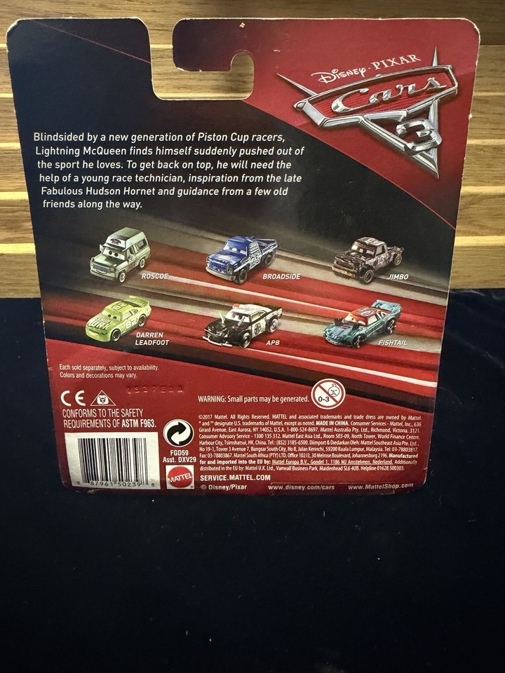 DISNEY PIXAR CARS 3 ERNIE GEARSON #93 SPARE MINT WITH MINI POSTER 2017 ...